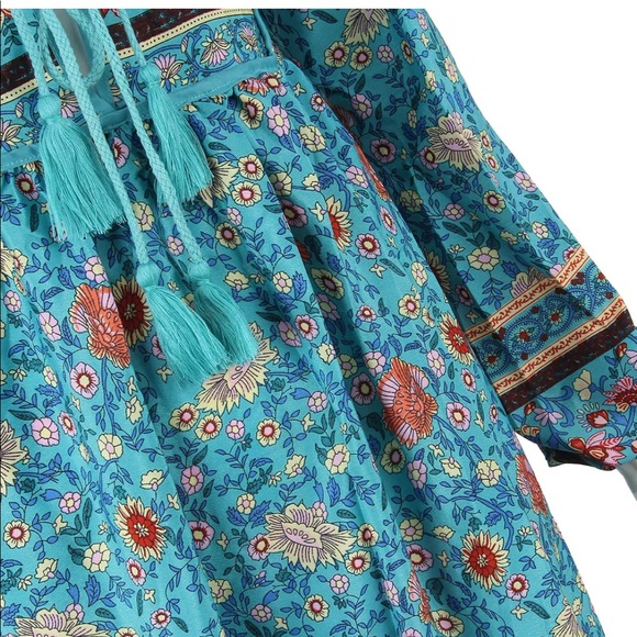 Dresses | Bohemian Gypsy Floral Maxi Dress W Tassel Ties Sm | Poshmark
